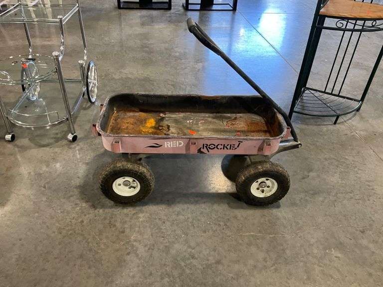 Red Rocket Metal Wagon with Handle and Four Wheels - Hash Auctions