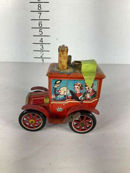 Tin Wind-Up Circus-Themed Carriage Toy with Illustrated Panels - Hash ...