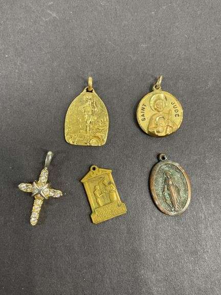 Six Pieces Of Religious Pendants Cross, St. Jude, St. Christopher ...
