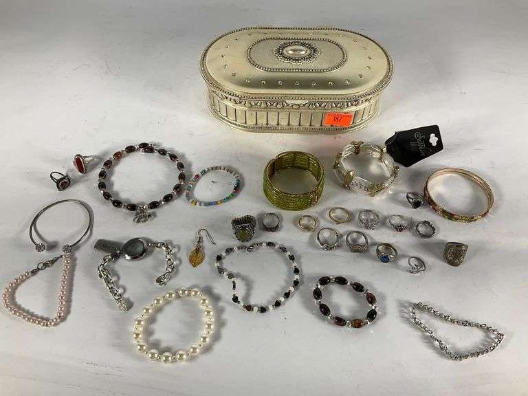 Collection of Jewelry Including Two Marked 925 Rings and Assorted ...