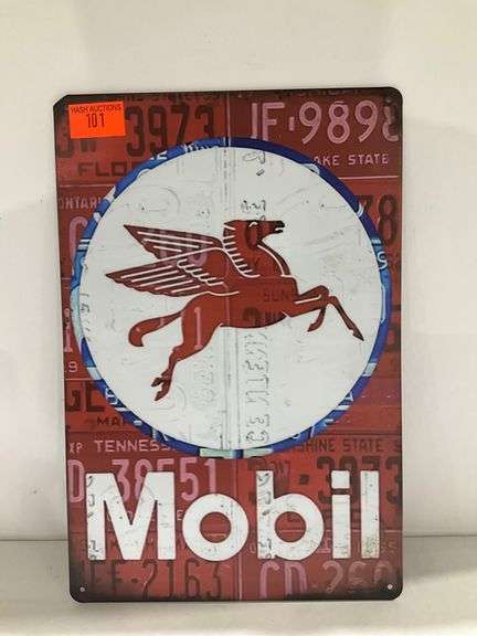 Mobil Pegasus Sign with License Plate Background, 8x11in - Hash Auctions
