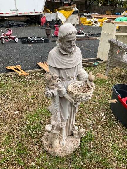 Plaster Garden Sculpture Depicting Saint Francis, 38”H - Hash Auctions
