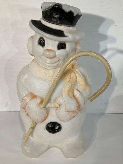 Illuminated Plastic Snowman Figure with Cane, 29inTall, Needs New Bulb ...
