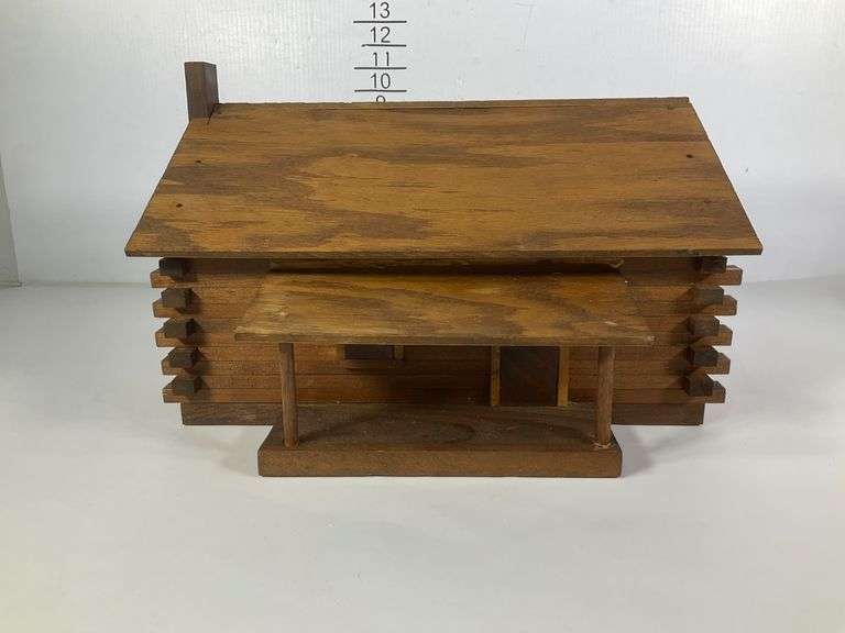 Rustic Log Cabin-Style Wooden Trinket Box with Hinged Lid - Hash Auctions