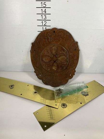 Rusty Cast Iron Decorative Plaque and Brass Plates with Hardware - Hash ...