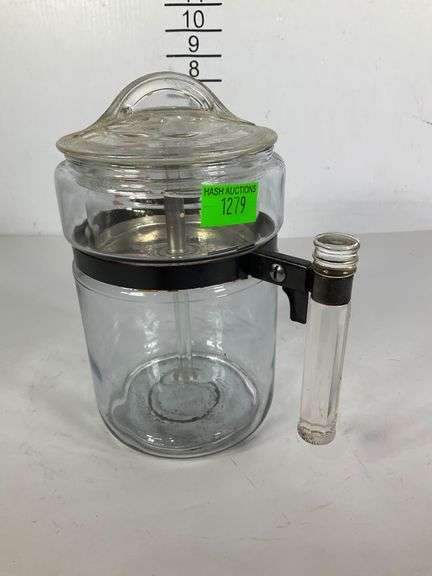 Clear Glass Percolator with Metal and Plastic Accents, Marked ‘Pyrex ...