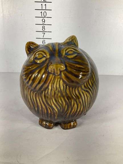 Glazed Ceramic Cat Figurine with Striped Design - Hash Auctions