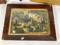 Lot of Three Framed Items, Including Colored Lithograph and Two Frames ...