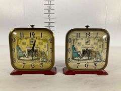 Pair of Lux Clock Mfg. Co. Clocks with Illustrated Dials - Hash Auctions