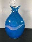 Blue Art Glass Vase With Swirled Design and Flared Rim - Hash Auctions
