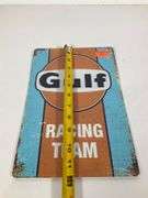 Gulf Racing Team Metal Sign with Orange and Blue Design - Hash Auctions