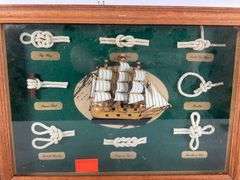 Framed Nautical Display with Model Ship and Knots - Hash Auctions
