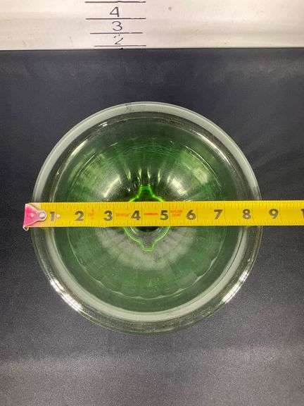 Green Glass Bowl with Ribbed Pattern and Flared Rim - Hash Auctions