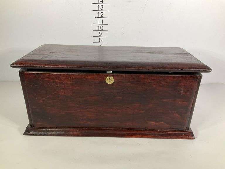 Rectangular Wooden Lockable Chest with Hinged Lid and Internal Tray ...