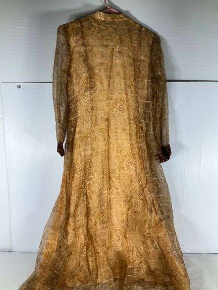 Ropaje Designer Collection Sheer Longline Garment with Patterned Trim ...