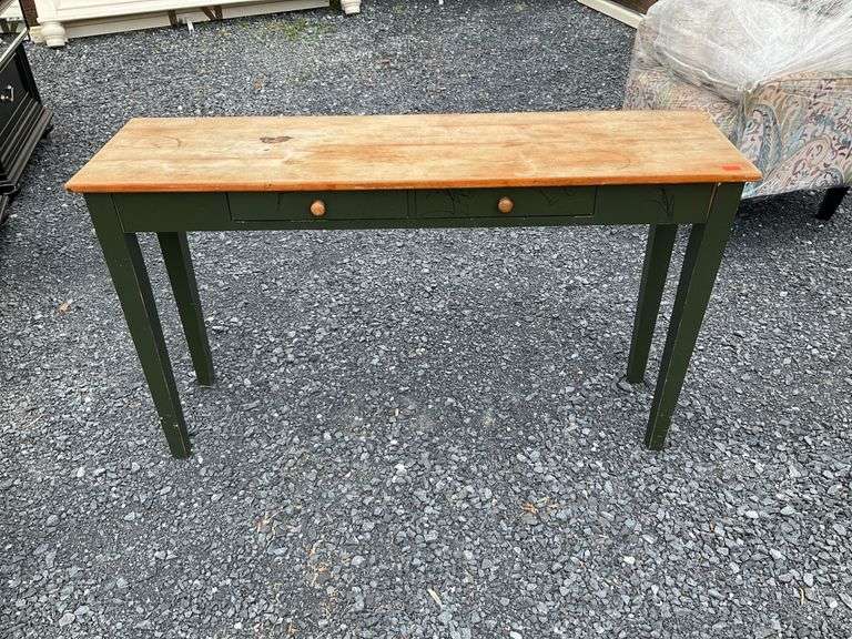 Green Console Table With Single Drawer and Natural Top - Hash Auctions