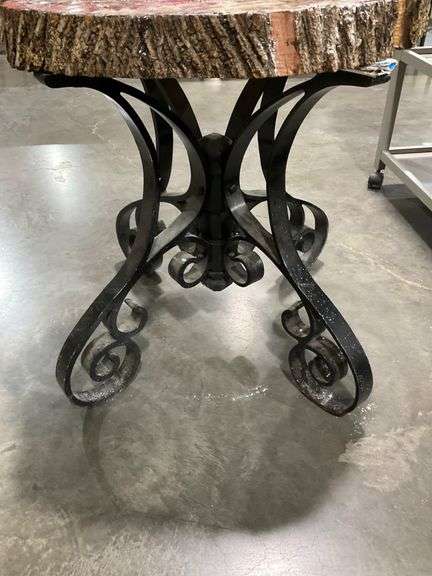 Rustic American Flag Table With Heavy Live Edge Top and Metal Scroll ...