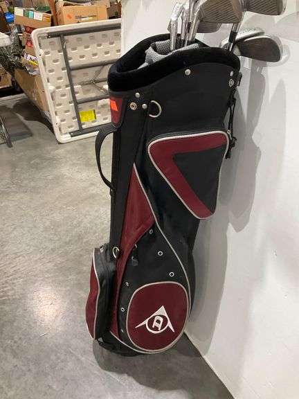 Black and Red Golf Bag With Assorted Dunlop and AMF Golf Clubs - Hash ...