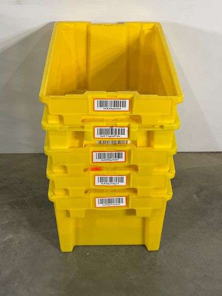 5 Stackable Yellow Plastic Storage Bins, 24x16x11 - Hash Auctions