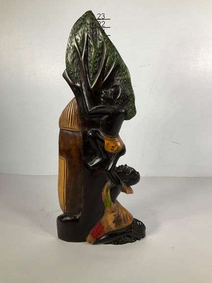 Hand-Carved Painted Sculpture with Inscription on Reverse - Hash Auctions