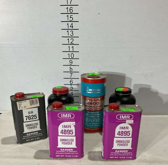 6 Smokeless Powder Canisters by IMR, Hercules, and Hodgdon - Hash Auctions