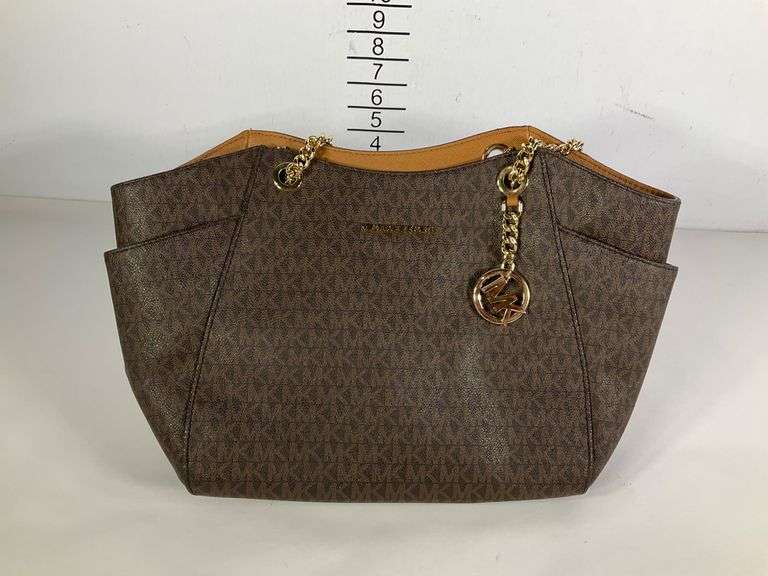 Michael Kors Monogram Tote Bag with Chain-Strap Handles - Hash Auctions