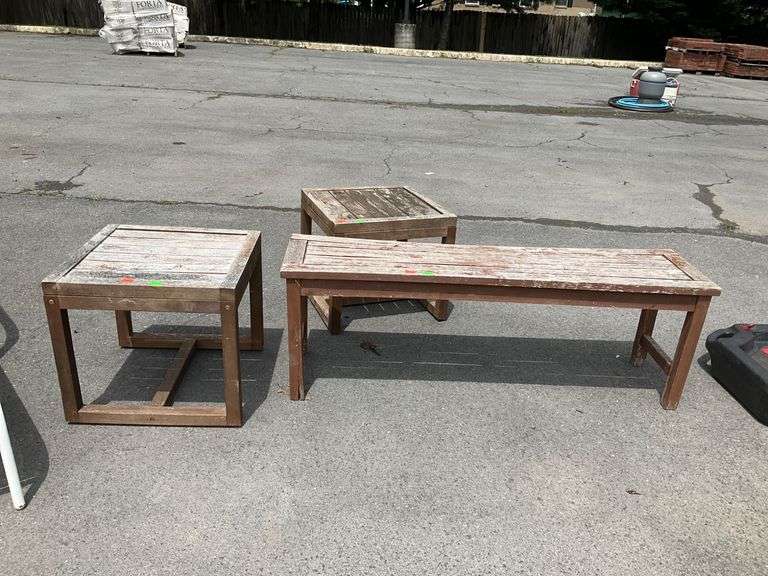 Outdoor Bench and Two Matching Side Tables - Hash Auctions