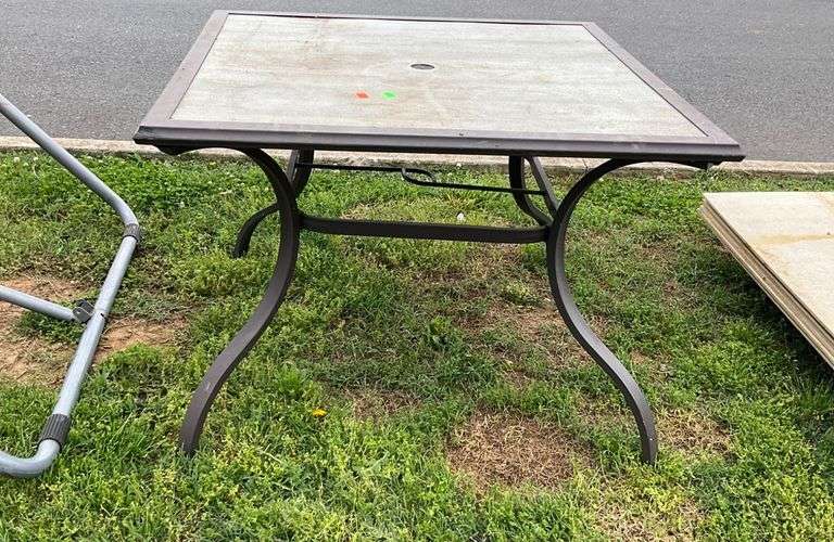 40-Inch Square Metal and Stone Patio Table - Hash Auctions