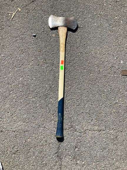Double-Bit Axe With Painted Wooden Handle - Hash Auctions