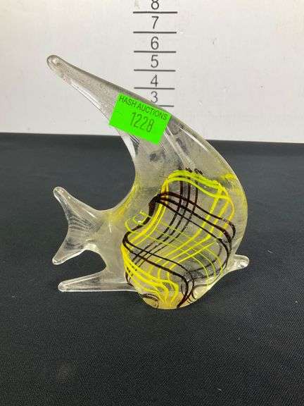 Clear Glass Fish Figurine with Yellow and Black Swirl Design - Hash ...