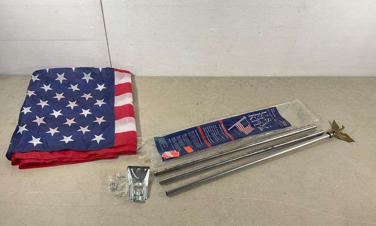 US Flag Kit with 5×3′ Flag, Mounting Bracket, Pole, and Eagle Finial ...