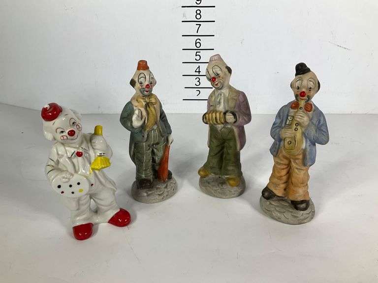 Set of Four Ceramic Clown Figurines with Musical Instruments and ...