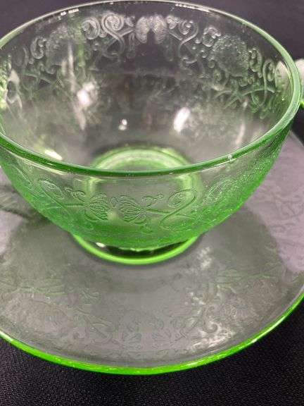 Uranium Glass Tableware with Floral and Decorative Patterns - Hash Auctions