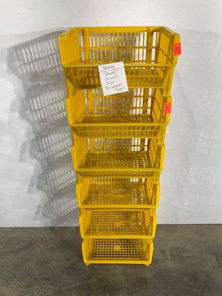 Set of Six Yellow Stacking Plastic Bins by The Container Store - Hash Auctions