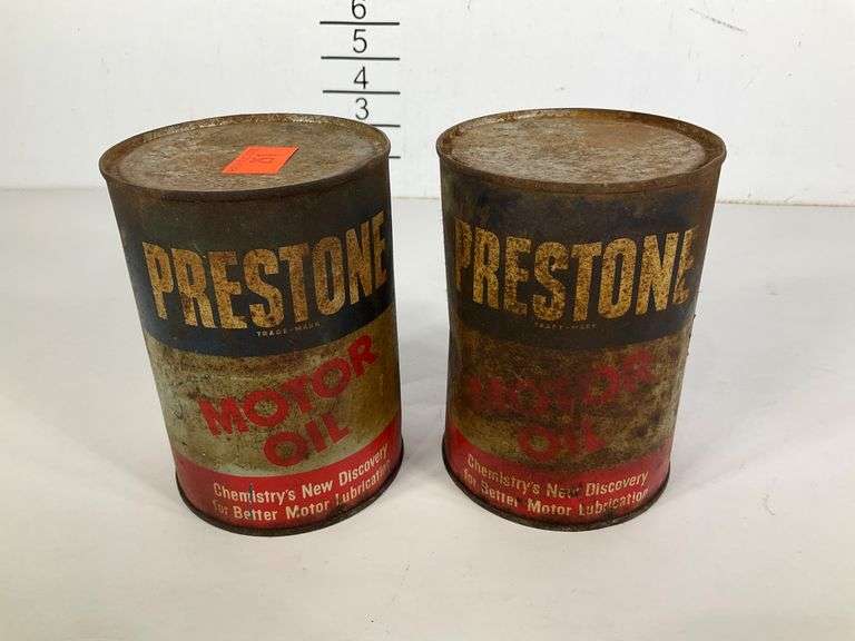 Pair of Prestone Motor Oil Cans, Quart Size - Hash Auctions