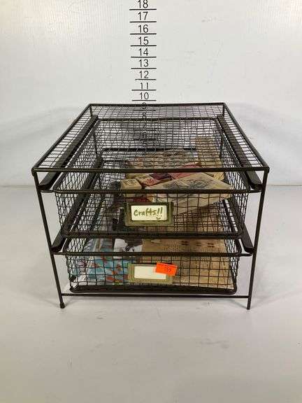Two-Tier Metal Wire Basket Organizer with Crafting Supplies - Hash Auctions