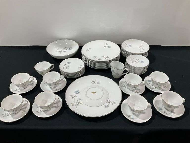 Two boxes: 51-Piece Dinnerware Set by Delux with Blue Floral Motif ...