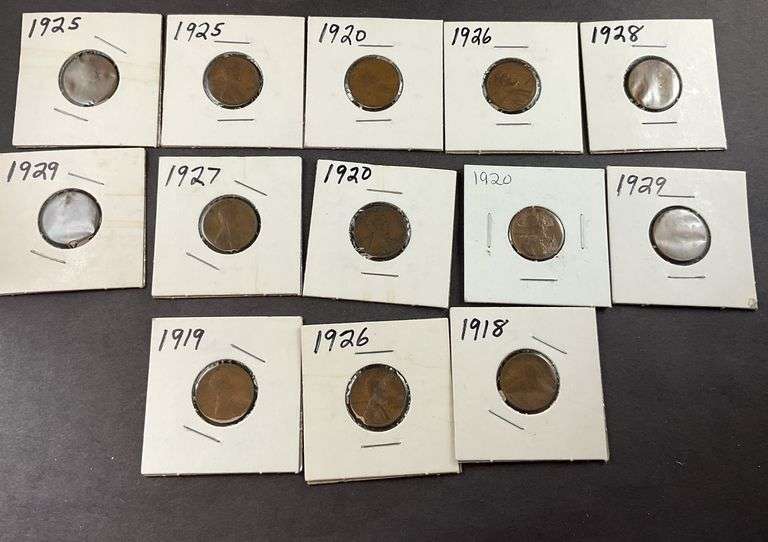 13 Lincoln Pennies 1918-1929 - Hash Auctions
