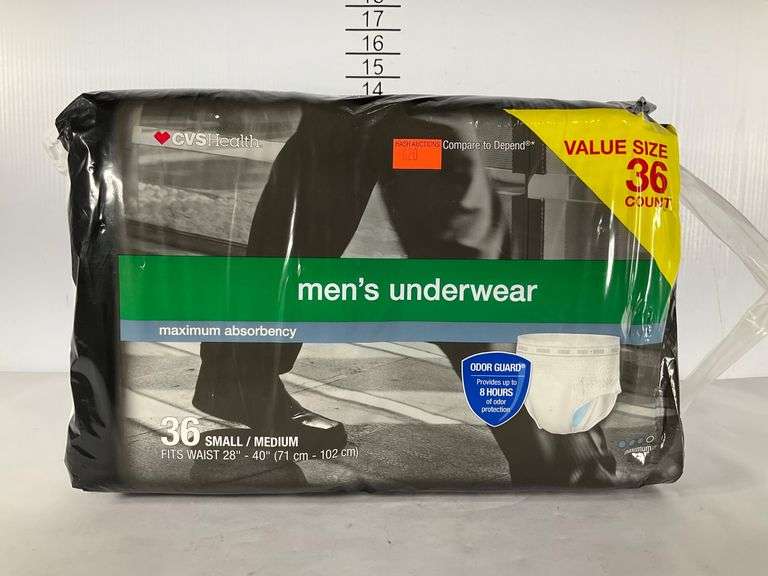Packaged 36-Count Men’s Maximum Absorbency Underwear, Small/Medium ...