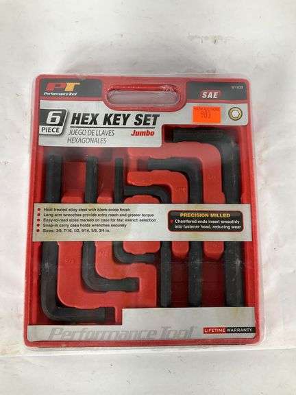 Performance Tool 6-Piece SAE Jumbo Hex Key Set - Hash Auctions