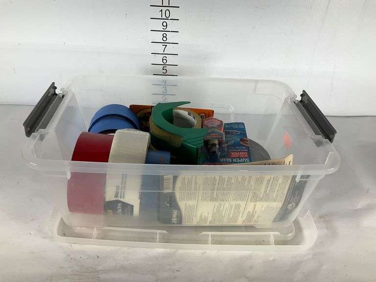 Storage Box Containing Assorted Adhesive Tapes and Glues - Hash Auctions