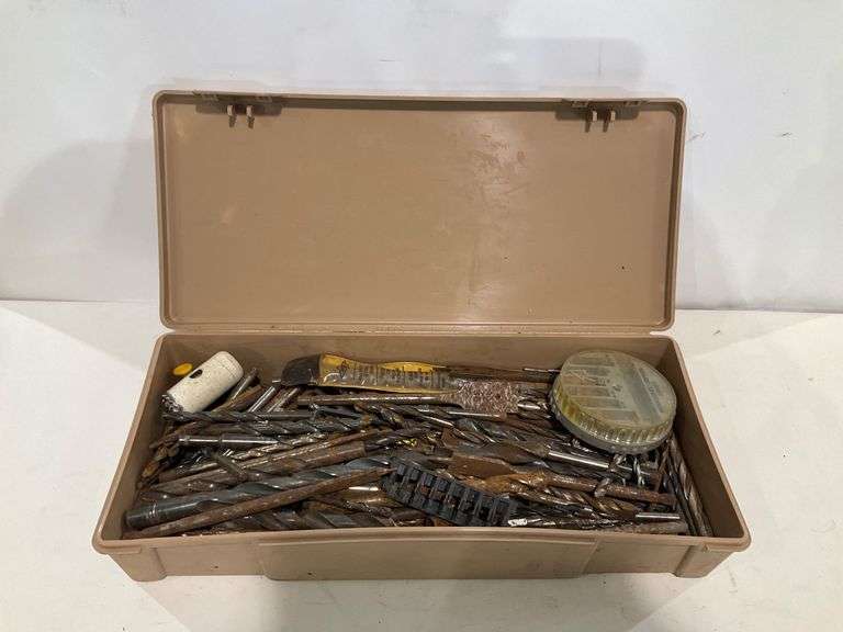 Plastic Storage Box Containing Assorted Drill Bits and Metalworking Tools - Hash Auctions
