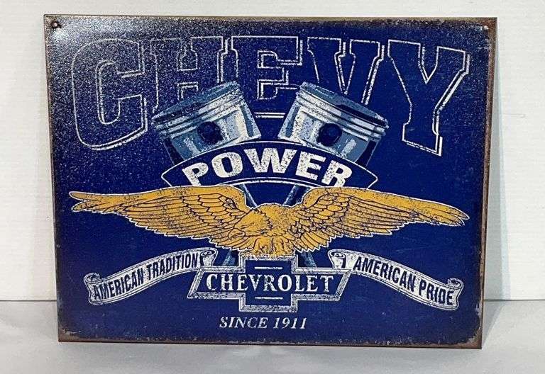 Chevrolet Metal Sign with ‘Chevy Power’ and Piston Design, 16×12.5 ...