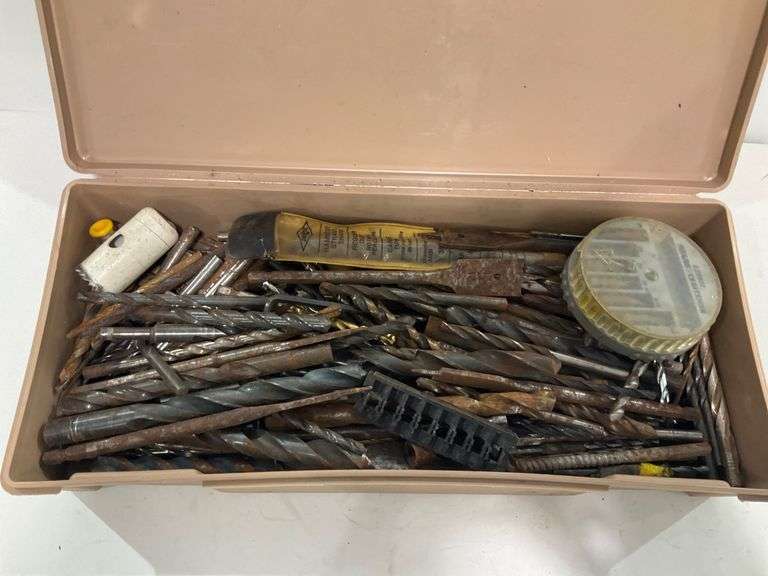 Plastic Storage Box Containing Assorted Drill Bits and Metalworking Tools - Hash Auctions