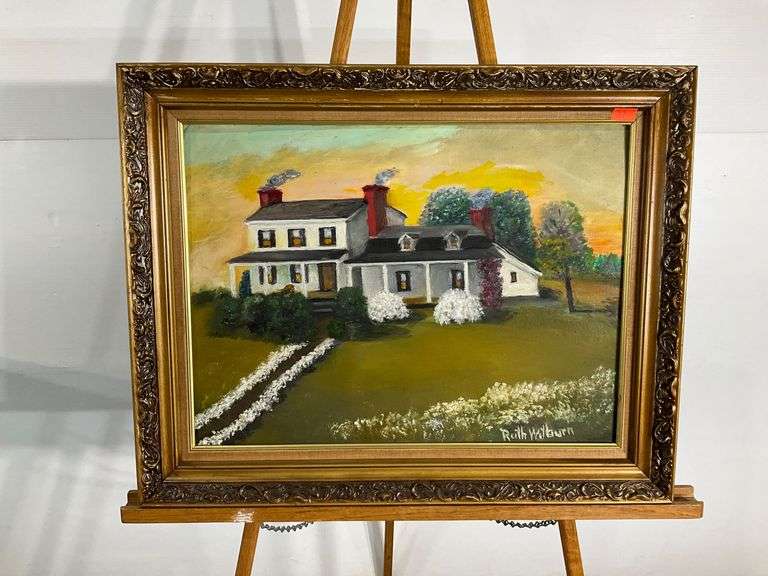 Framed Painting Depicting a House and Landscape Signed ‘Ruth Wilburn ...