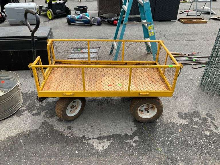 Metal Utility Cart With Yellow Mesh Sides and Handle - Hash Auctions