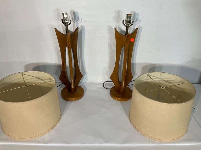 Pair of Mid-Century Table Lamps with Fabric Shades - Hash Auctions