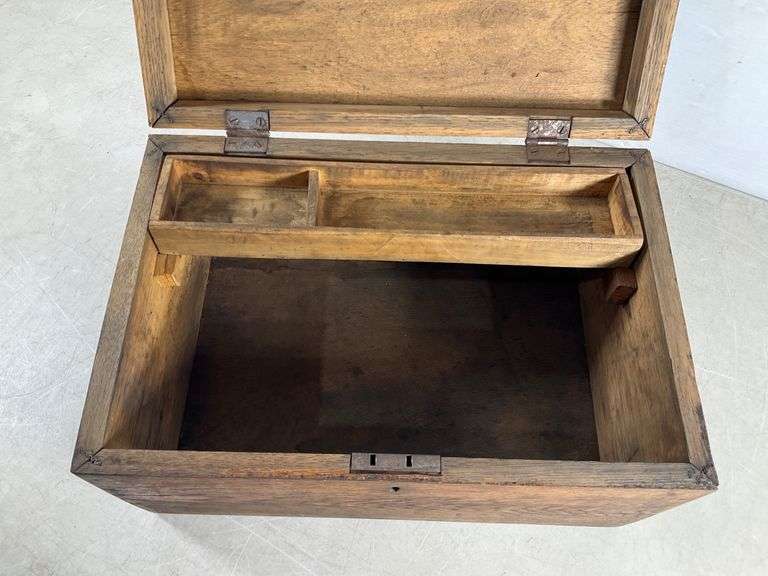 Rectangular Wooden Storage Box with Hinged Lid and Interior Tray - Hash ...