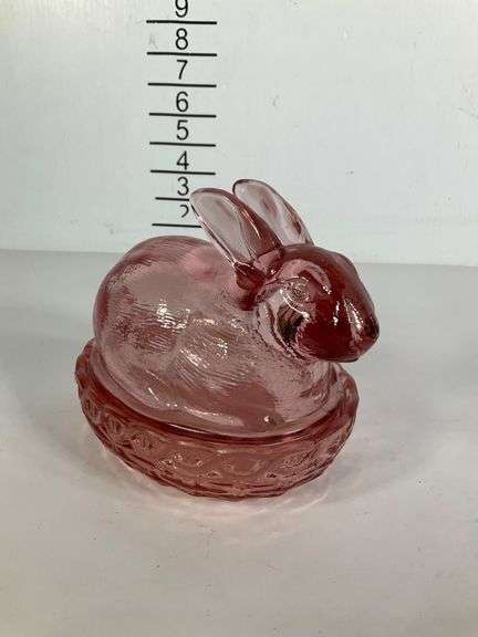 Cranberry-Colored Pressed Glass Rabbit-Shaped Covered Dish - Hash Auctions