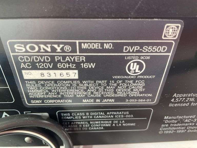 Sony DVP-S550D DVD/CD/Video CD Player with Remote and Manuals - Hash ...